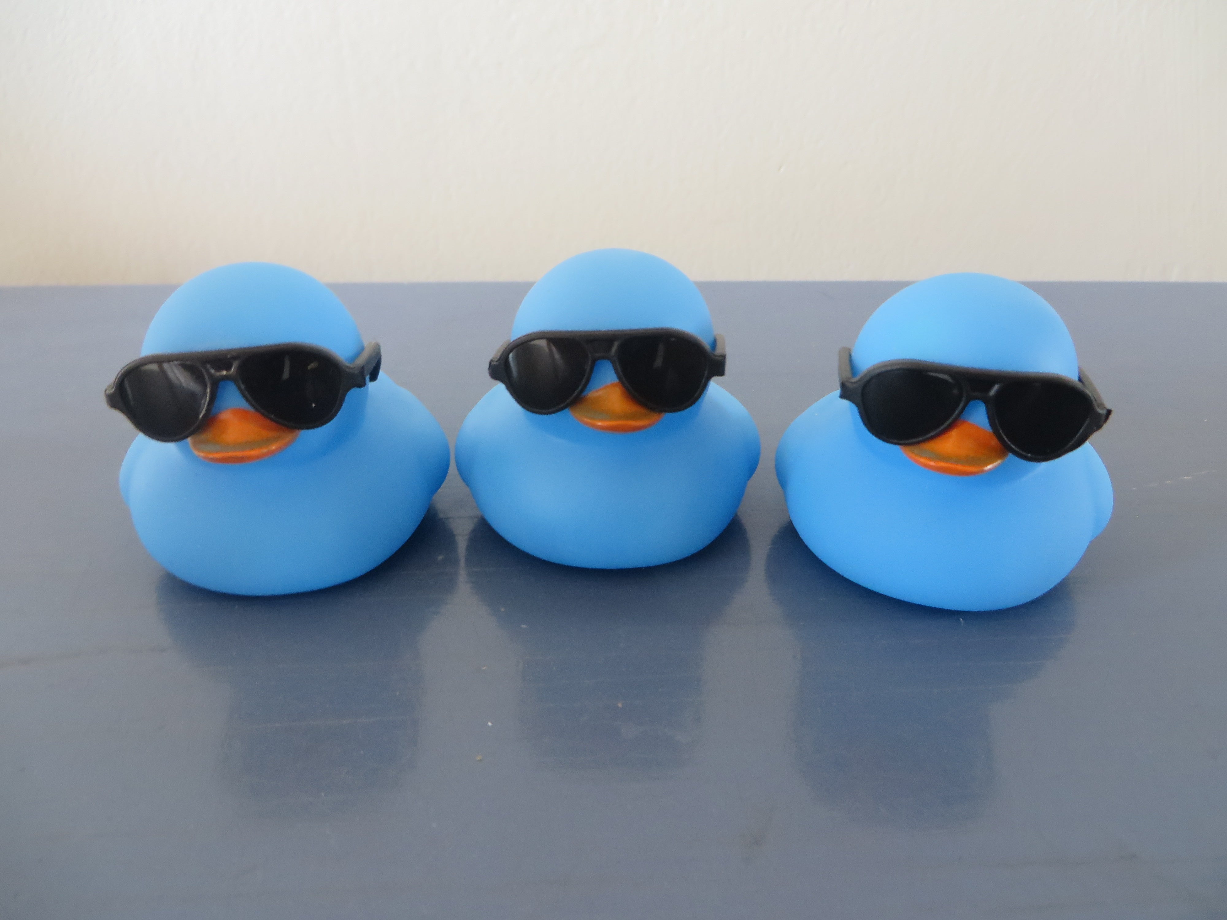 Cool Blue Rubber ducks with sunglasses attached - Annie Banany Creations