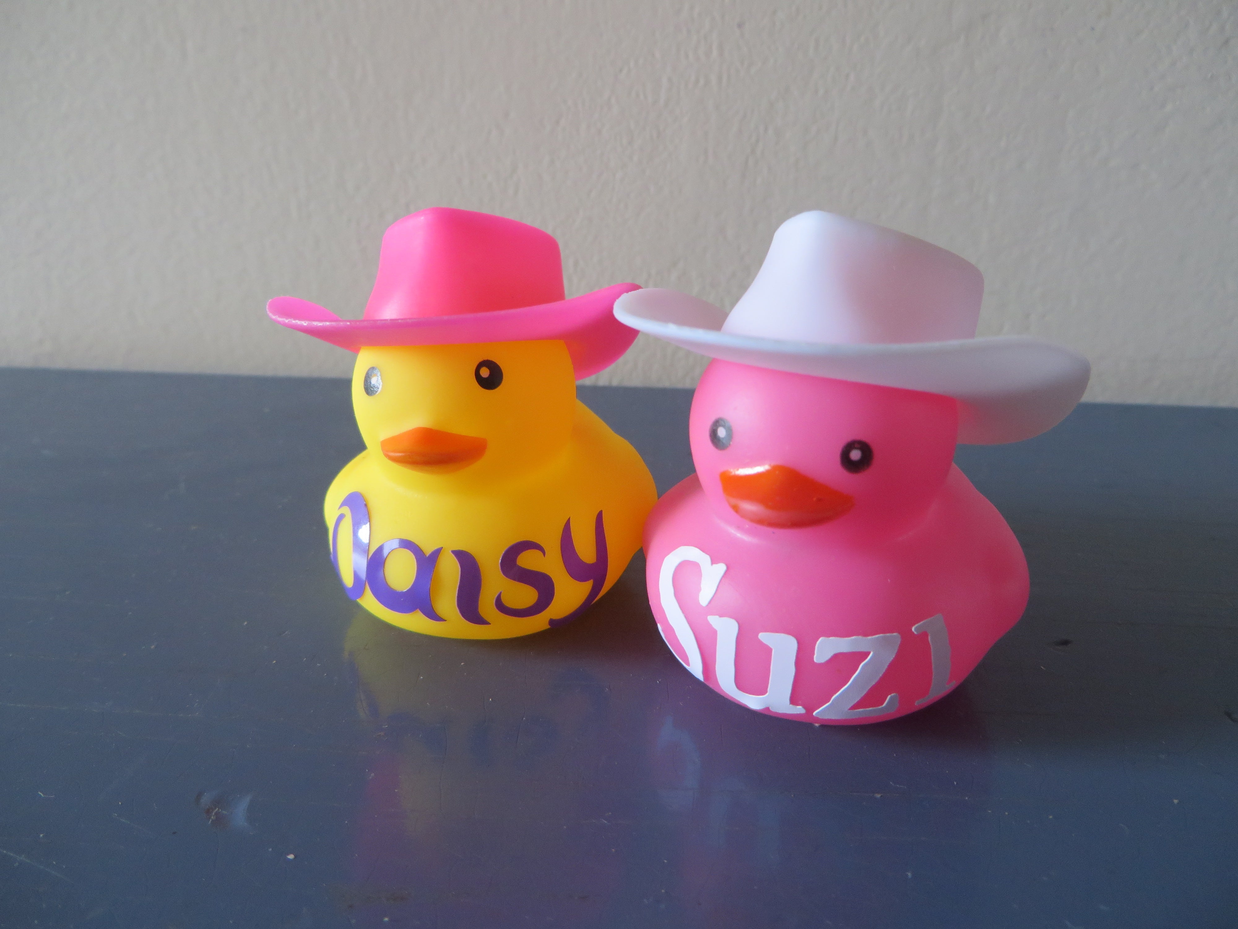 Personalized cowgirl with hat rubber ducks - name is printed out on du ...