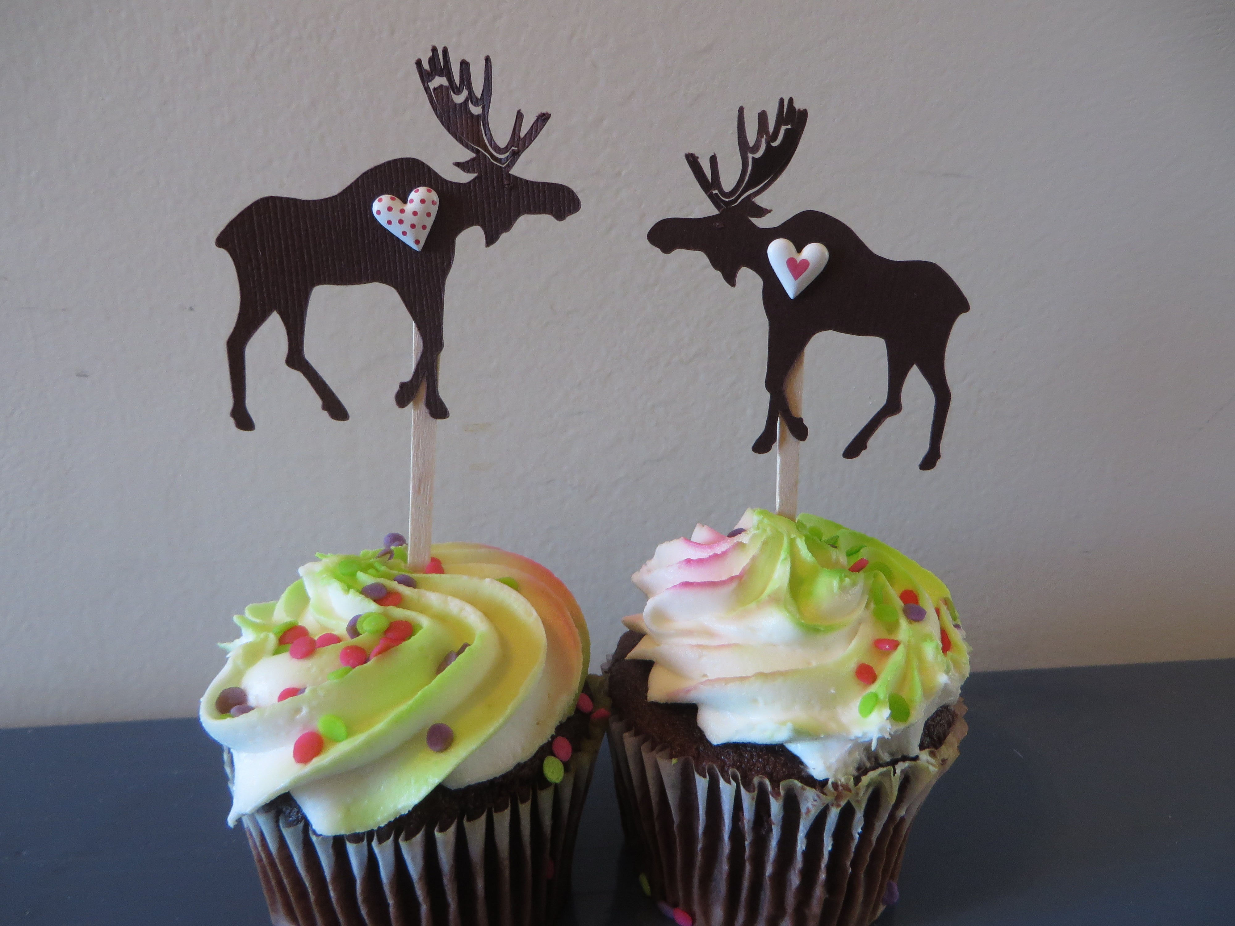 Moose Love Cupcake Toppers - set of 12 - Annie Banany Creations